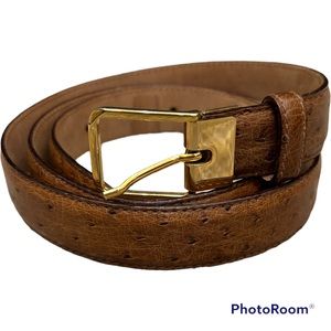Genuine Ostrich Skin Belt Cognac Made In Italy Gold T… - Gem